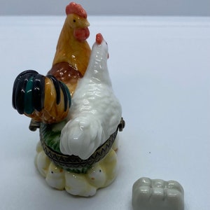 Chicken and Rooster With Carton of Eggs Trinket Porcelain Hinged Box ...