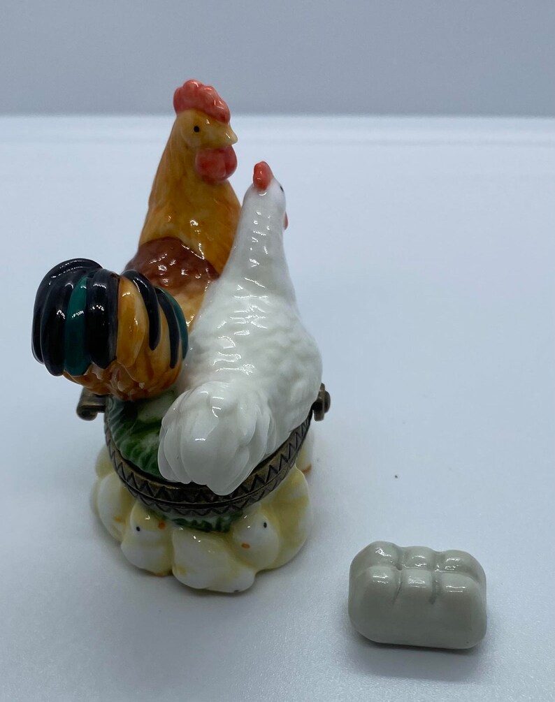 Chicken and Rooster With Carton of Eggs Trinket Porcelain - Etsy