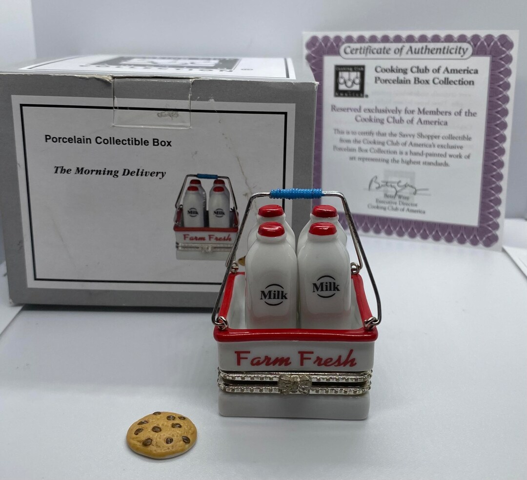 Milk Crate With Milk Bottles & Chocolate Chip Cookie Trinkets Porcelain ...