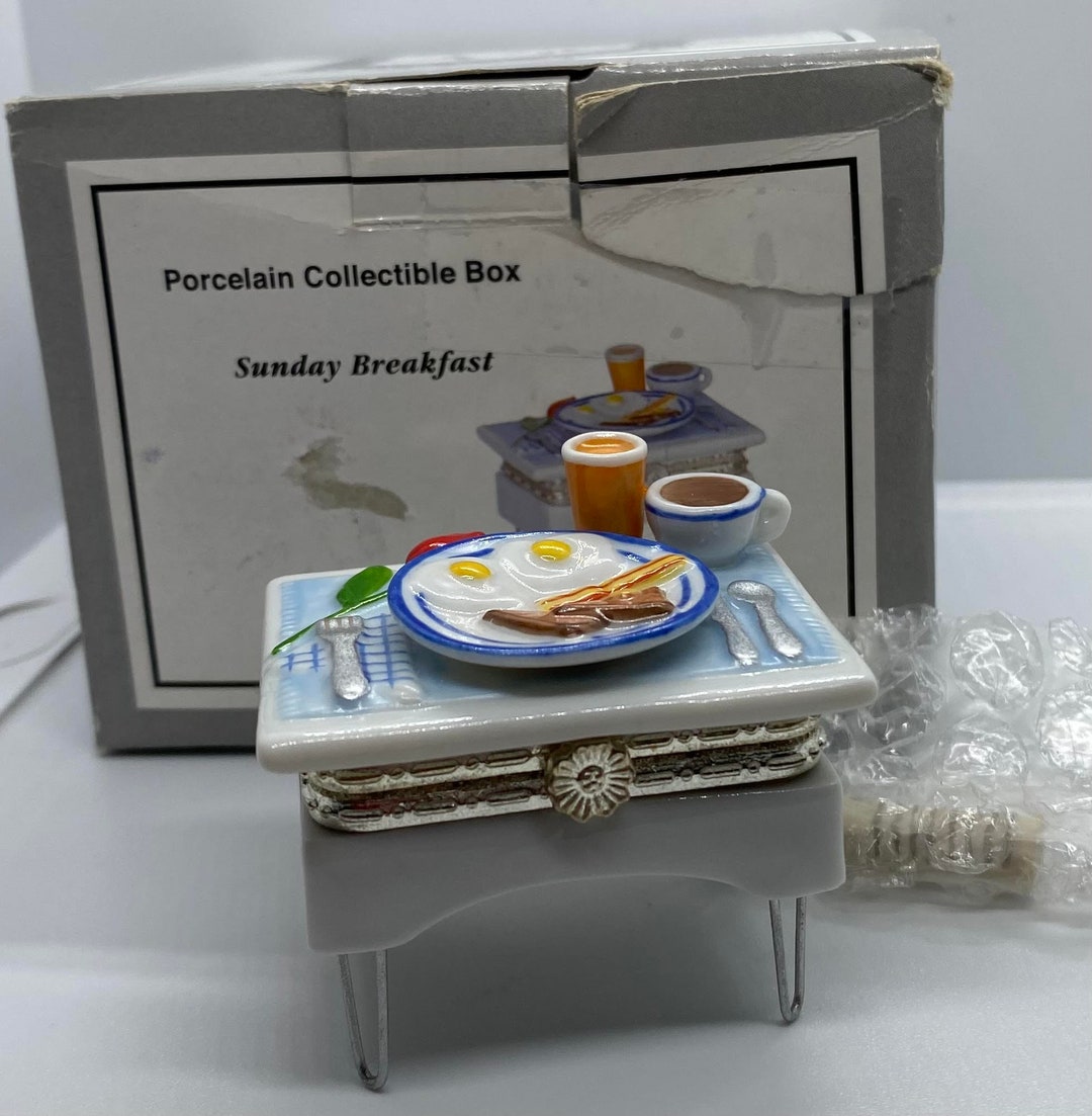 Sunday Breakfast Tray With Rolled Newspaper Trinket Porcelain Hinged ...