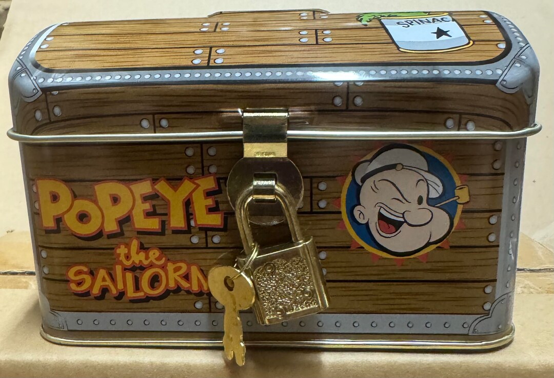 Popeye Treasure Chest Brown Tin Trunk Metal Bank Lock and 2 Keys 2000 ...