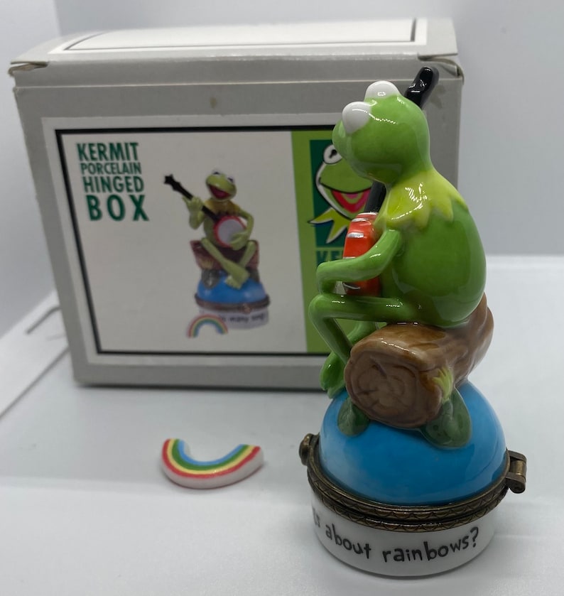 Kermit the Frog With Rainbow Trinket Porcelain Hinged Box Midwest PHB ...