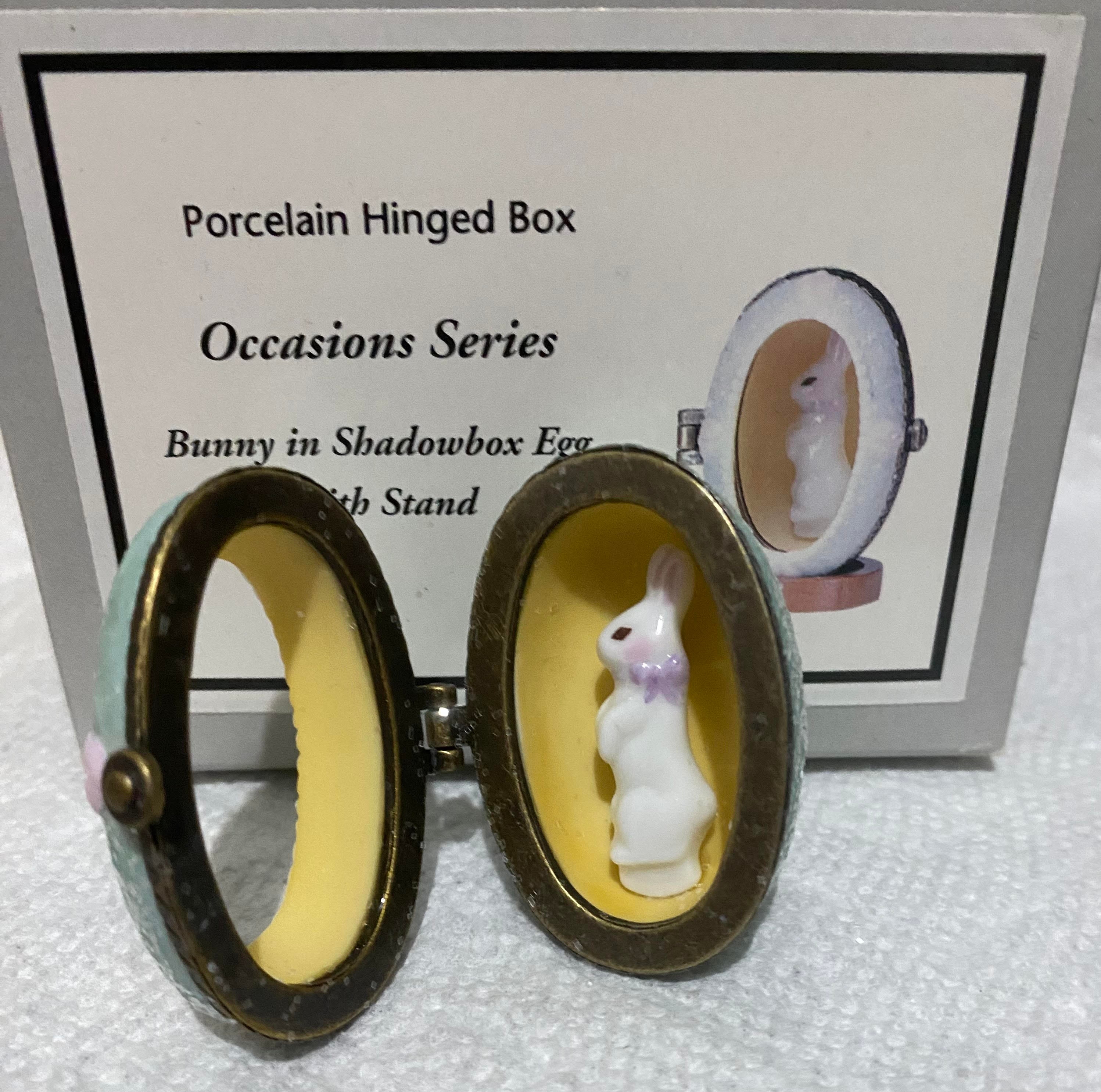 Bunny in Egg With Shadow Box Stand Porcelain Hinged Box - Etsy