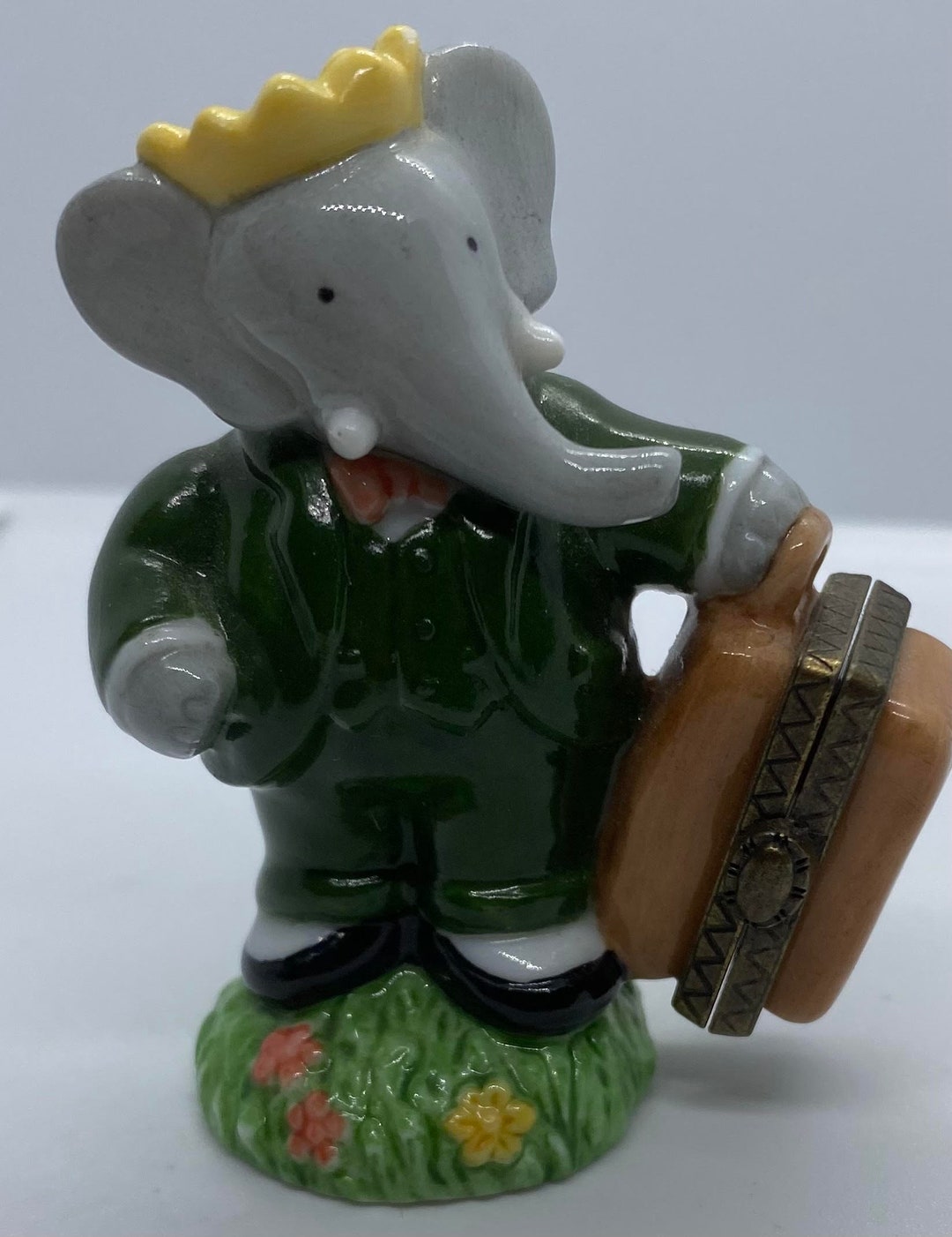 Babar the Elephant With Suitcase Porcelain Hinged Box Midwest PHB This ...