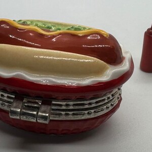 Hot Dog With Mustard and Ketchup Condiment Trinkets Porcelain Hinged ...