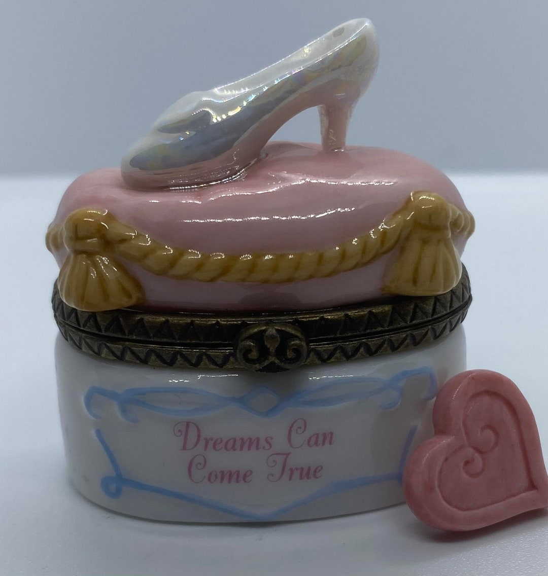 Disney Cinderella Slipper With Heart Trinket Porcelain Hinged Box ...