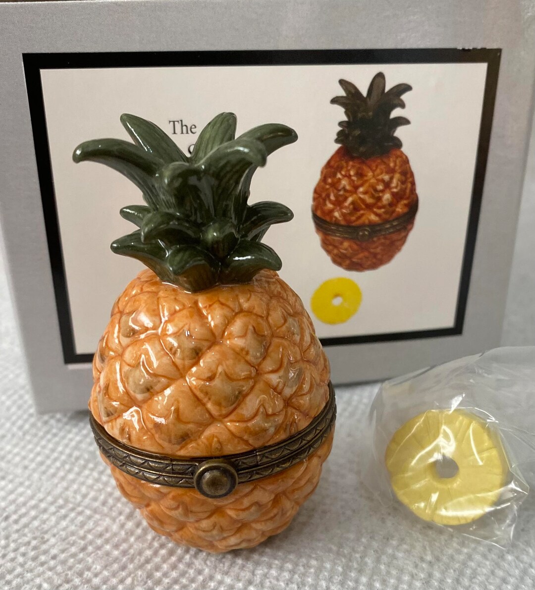 Pineapple With Slice Trinket Porcelain Hinged Box Midwest PHB New in ...