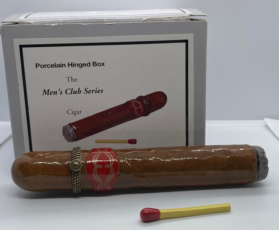 Cigar With a Match Trinket Porcelain Hinged Box Midwest PHB Vintage in ...