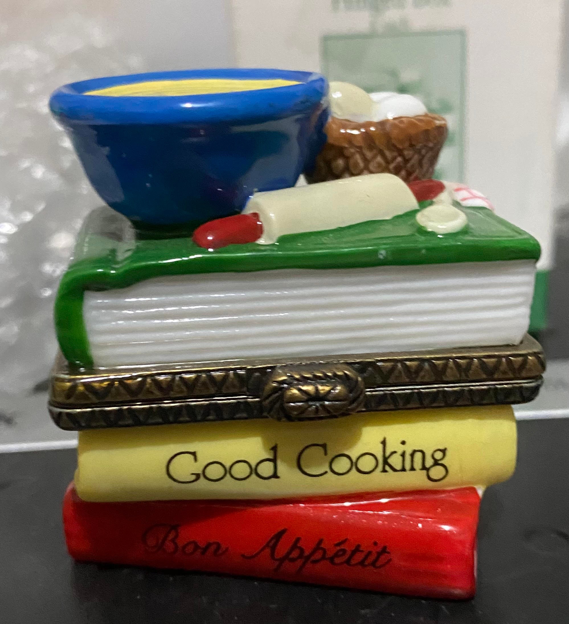 Cookbooks Stacked With Bowl & Rolling Pin Porcelain Hinged Box Midwest ...