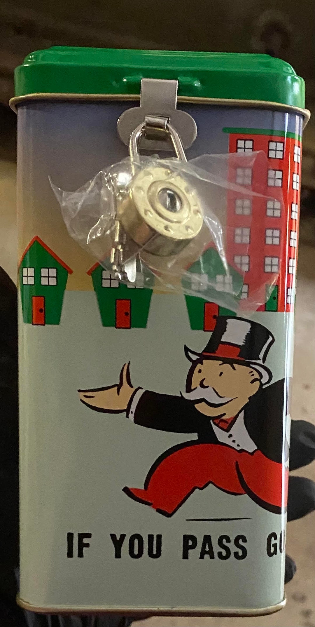 Monopoly Pass Go and Collect With Pad Lock and Key Metal Piggy Bank ...