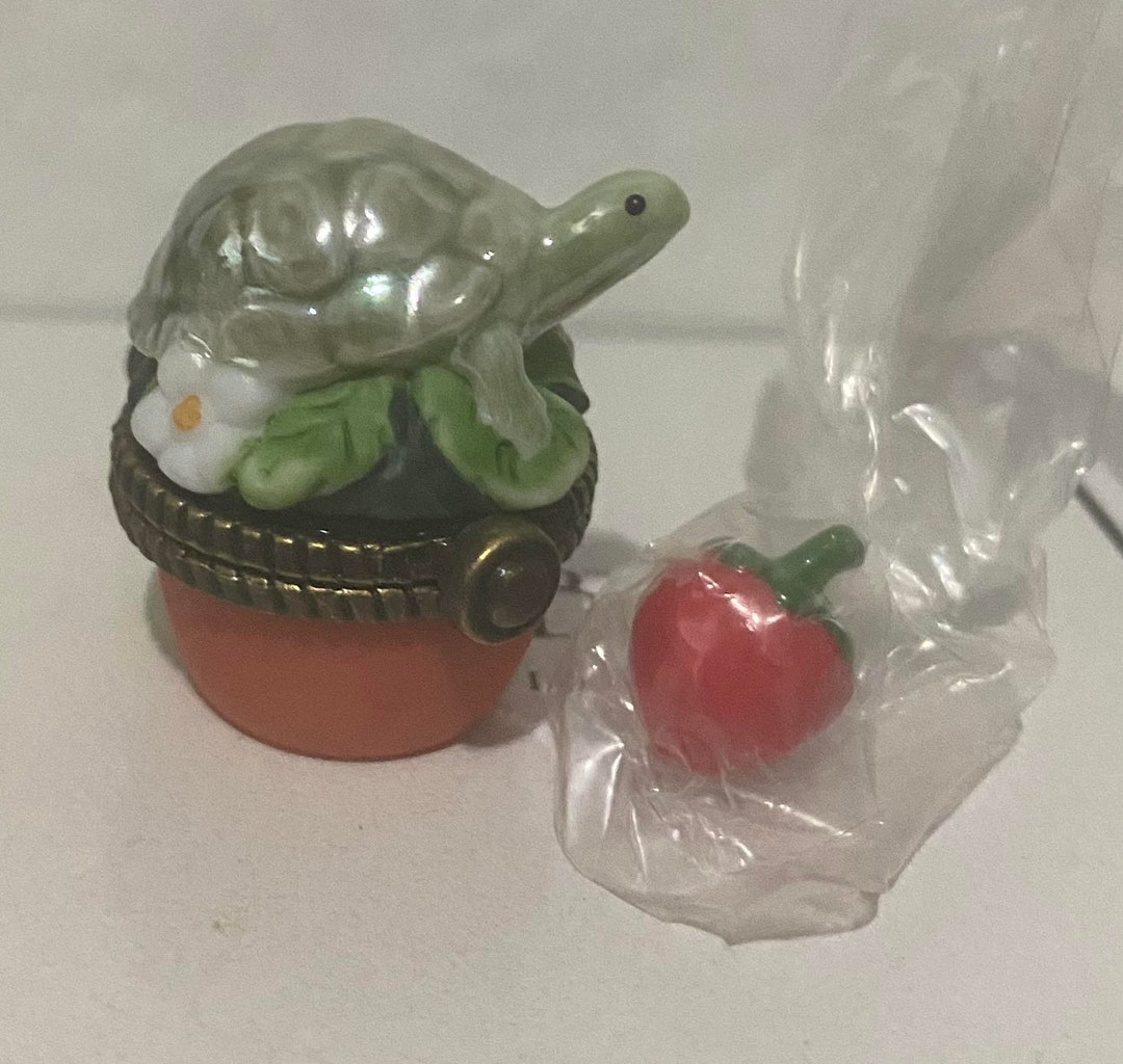 Mini Turtle With Strawberry Trinket Porcelain Hinged Box Midwest PHB ...