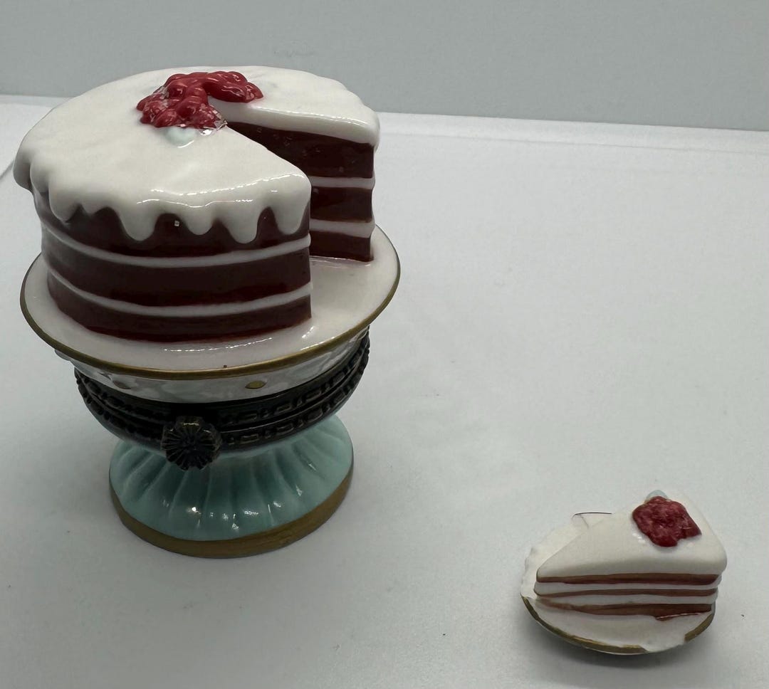 Chocolate Torte With Slice of Chocolate Cake Trinket Porcelain Hinged ...