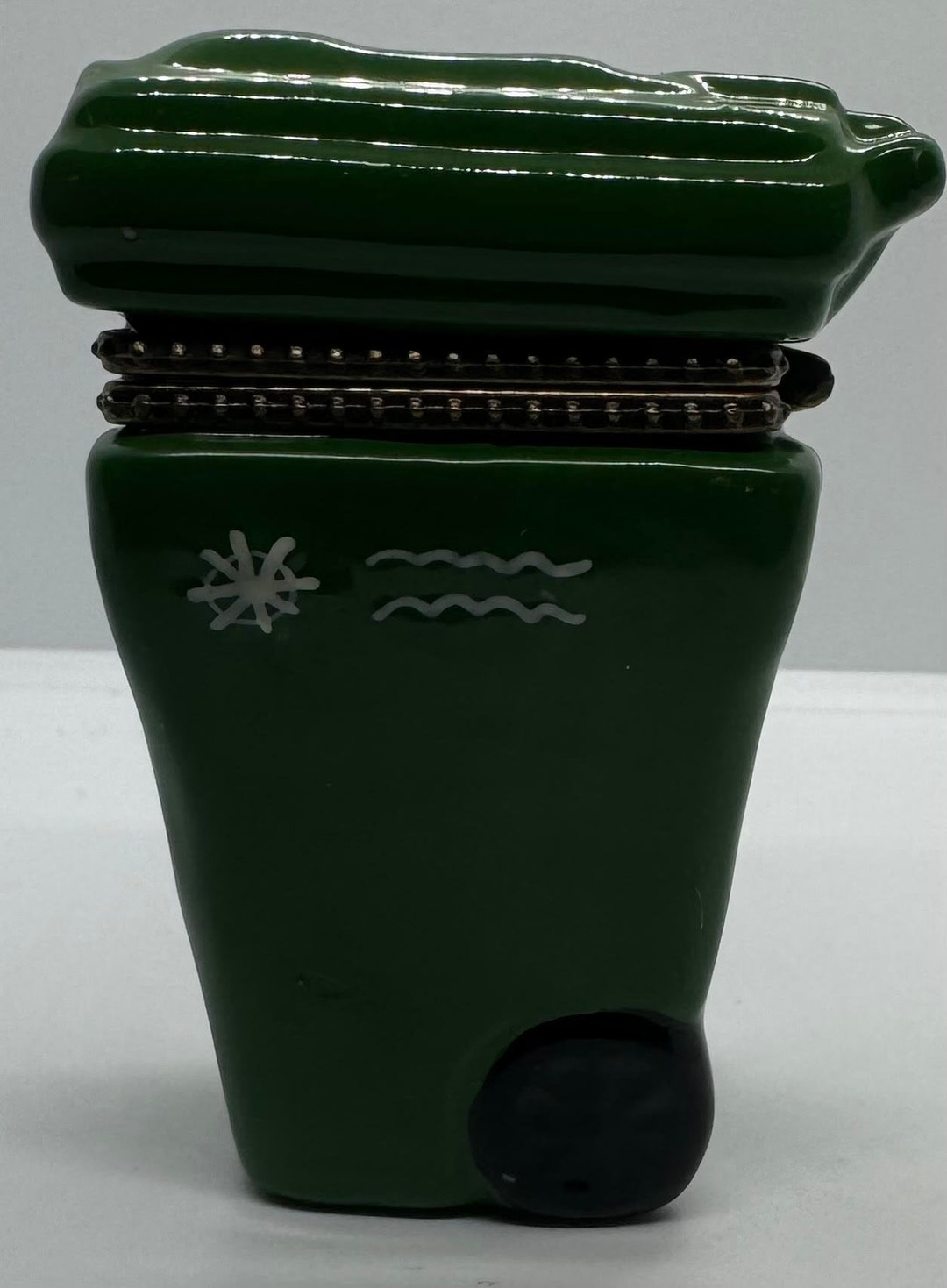 Trash Bin Porcelain Hinged Box Iconic Green Trash Can Trinket Box Hard ...