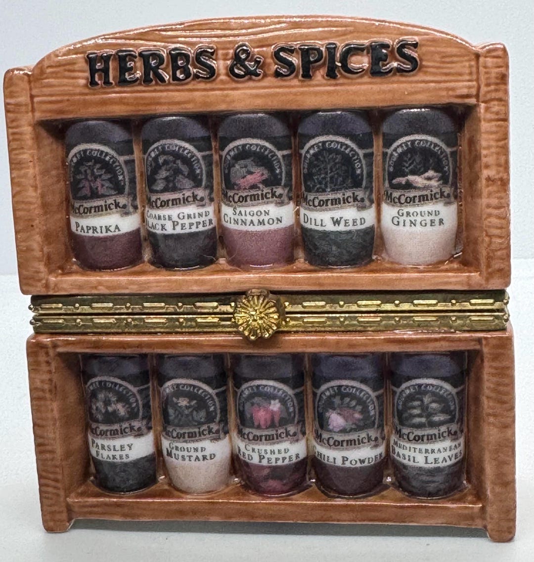 Mccormick Seasoning Spice Rack Porcelain Hinged Box Vintage Hard to ...