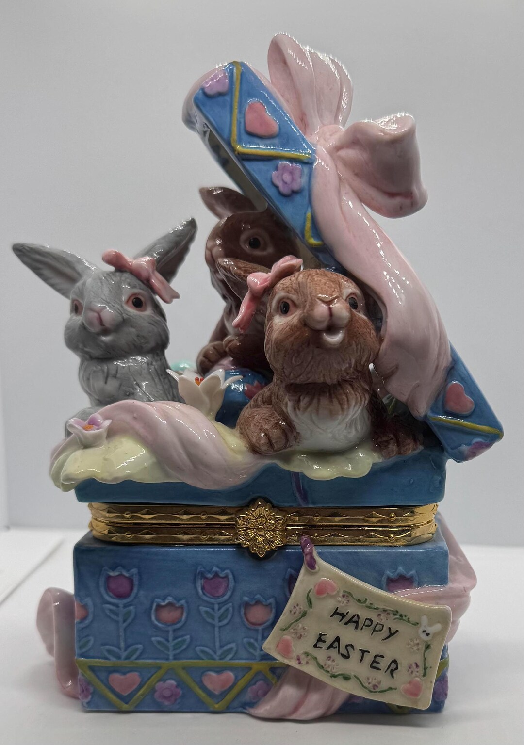 Easter Bunny Gift Box Porcelain Hinged Box Joyful Box of Bunnies ...