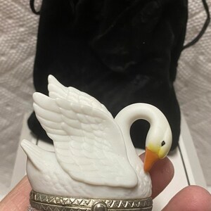Graceful Swan With a Black Velvet Pouch Porcelain Hinged Box Midwest ...