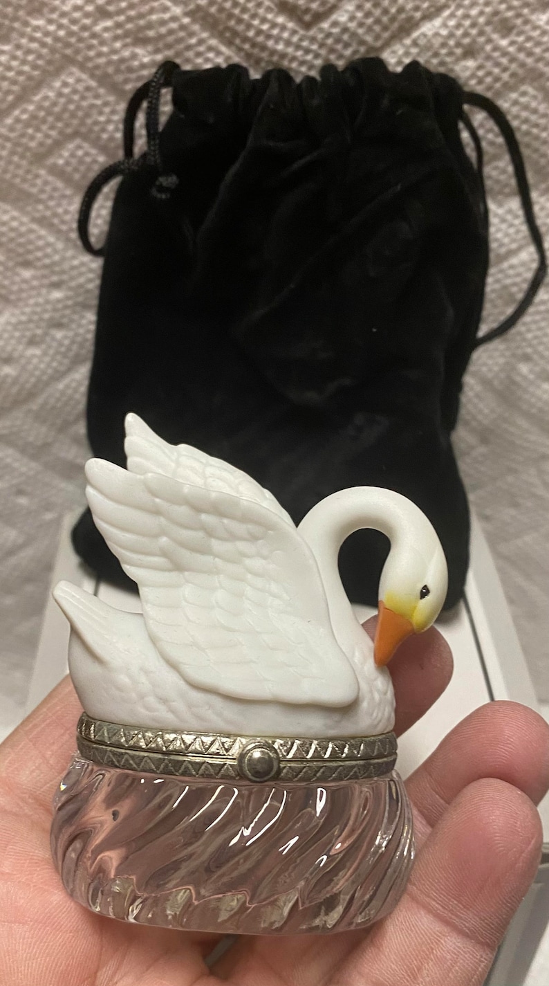 Graceful Swan With a Black Velvet Pouch Porcelain Hinged Box - Etsy