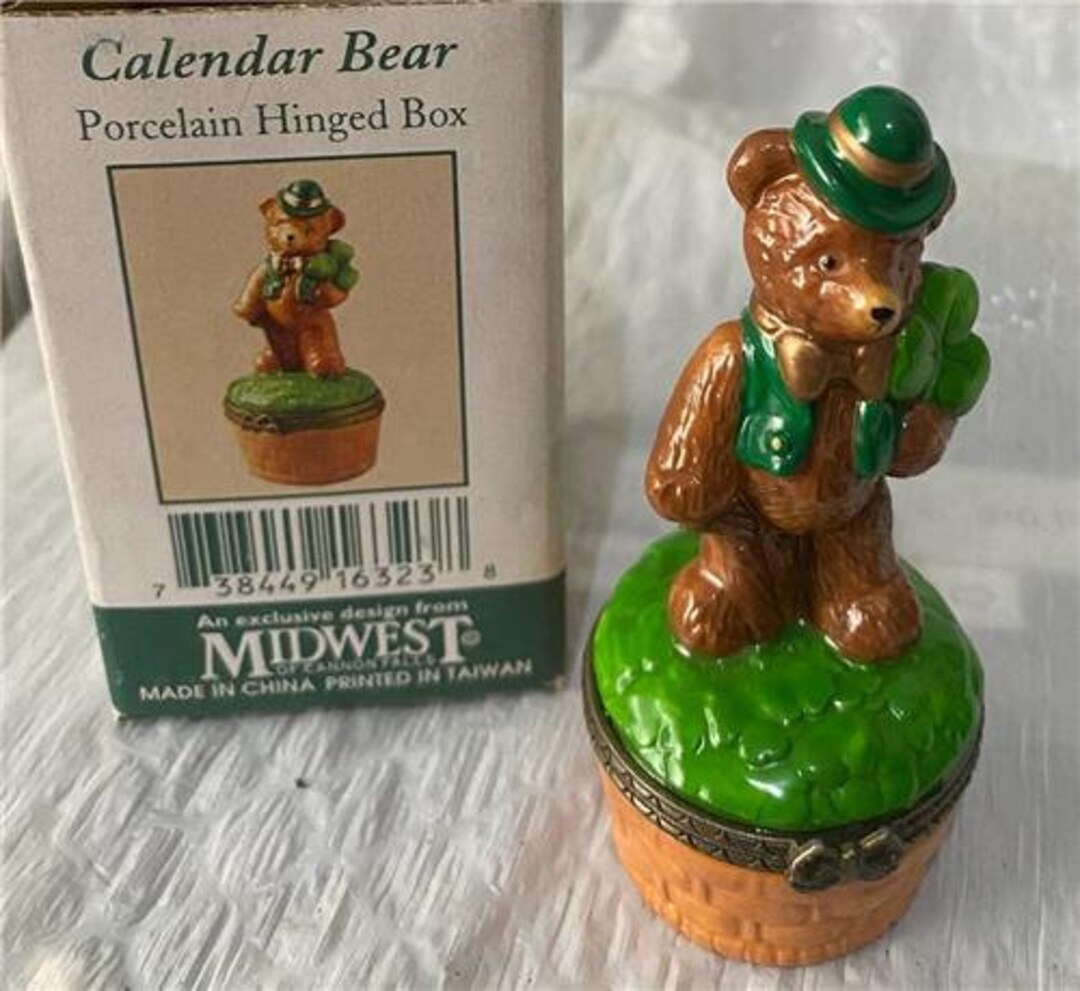 March Calendar Bear Porcelain Hinged Box Midwest PHB New in Box! Luck ...