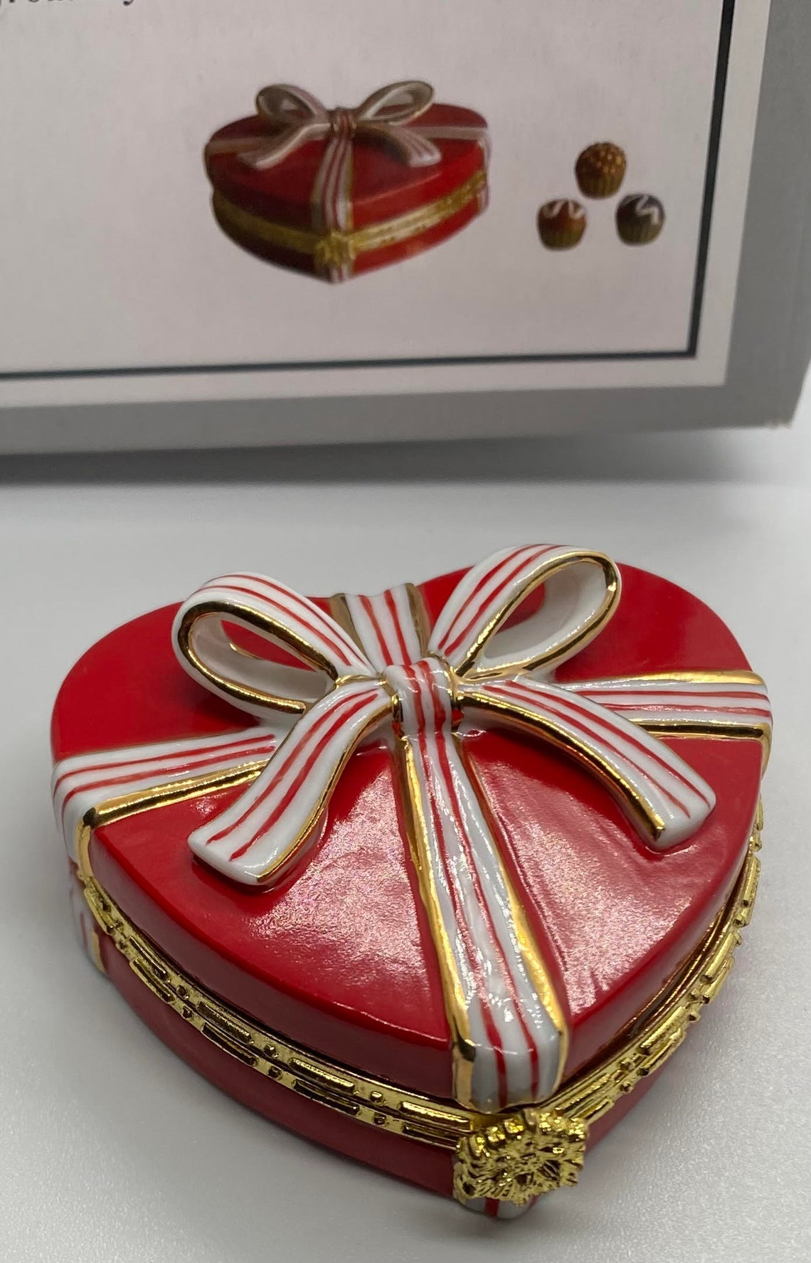 Heart Candy Box With 3 Chocolate Trinkets Porcelain Hinged Box - Etsy