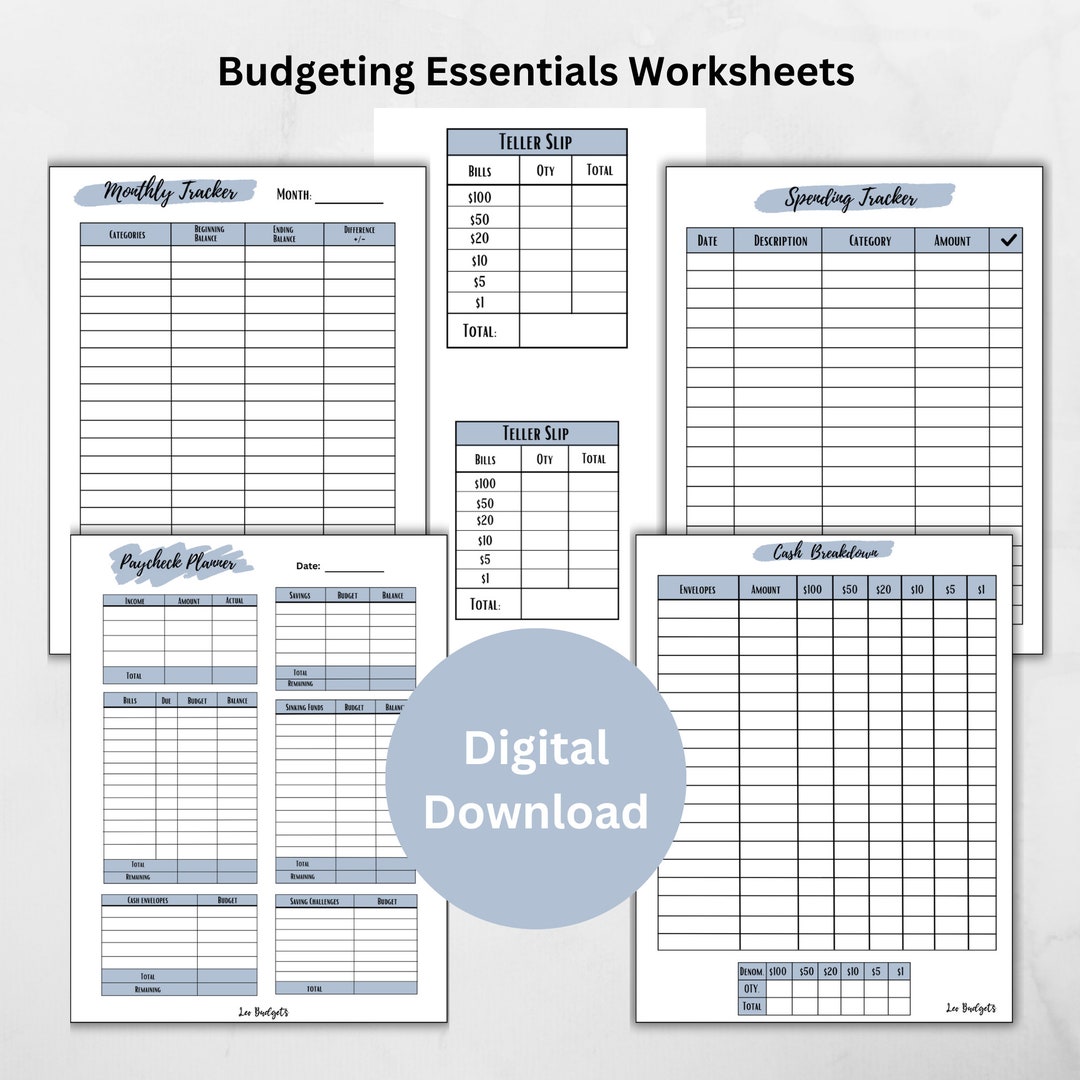 5pc Budgeting Worksheet Bundle I Digital Download I Color-baby Blue I ...
