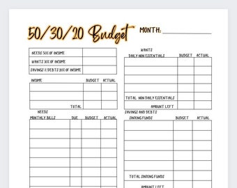Monthly Budget Planner 50/30/20 Rule Income & Expense Money - Etsy