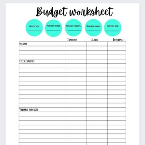 Simple Budget Worksheet Etsy