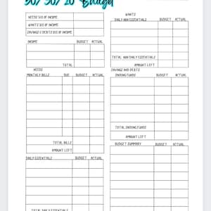 50/30/20 Budget Worksheet - Etsy