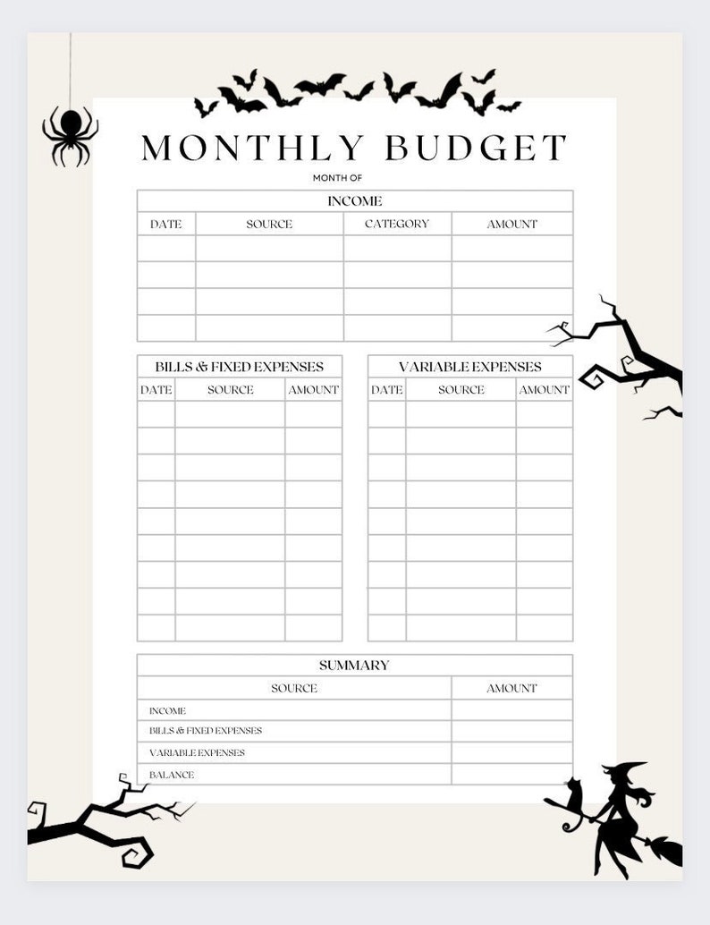 Spooky 2 Monthly Budget - Etsy