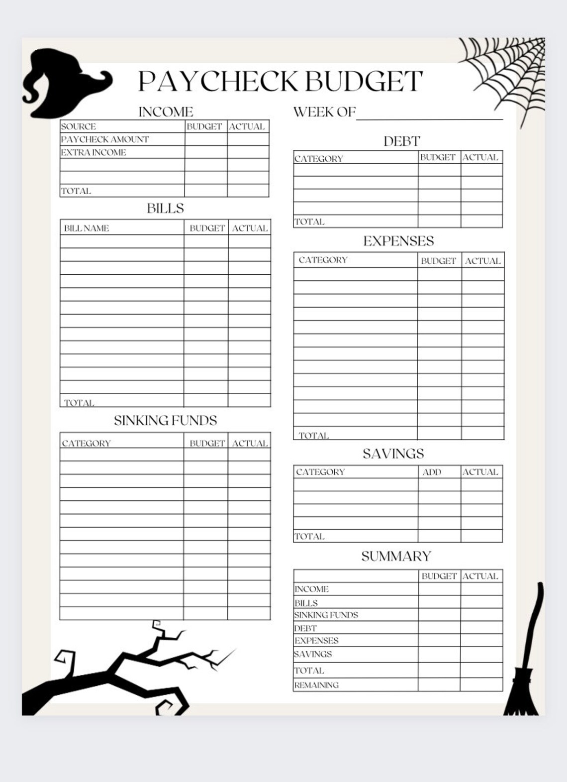 Weekly Bill Tracker and Paycheck Budget - Etsy