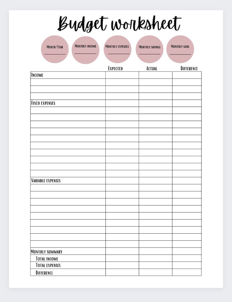 Simple Budget Worksheet - Etsy