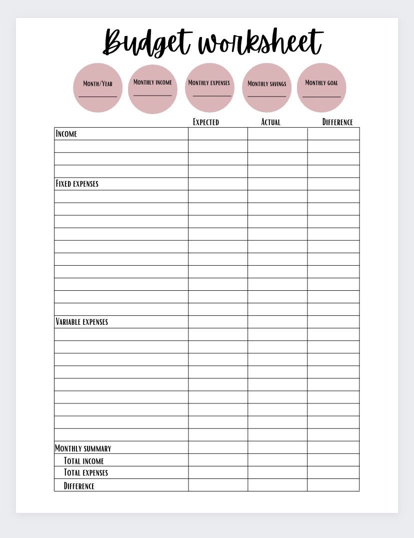 Simple Budget Worksheet - Etsy