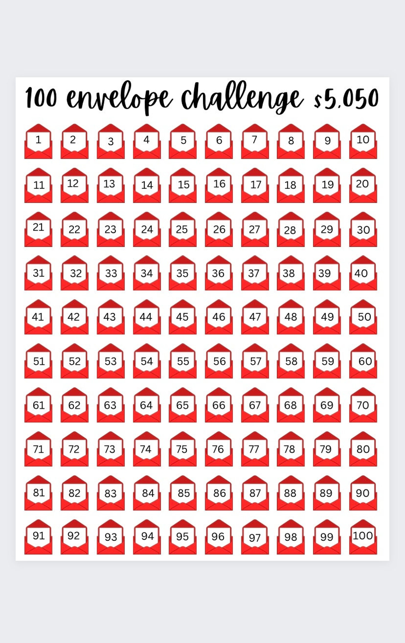 100 Envelope Challenge - Etsy