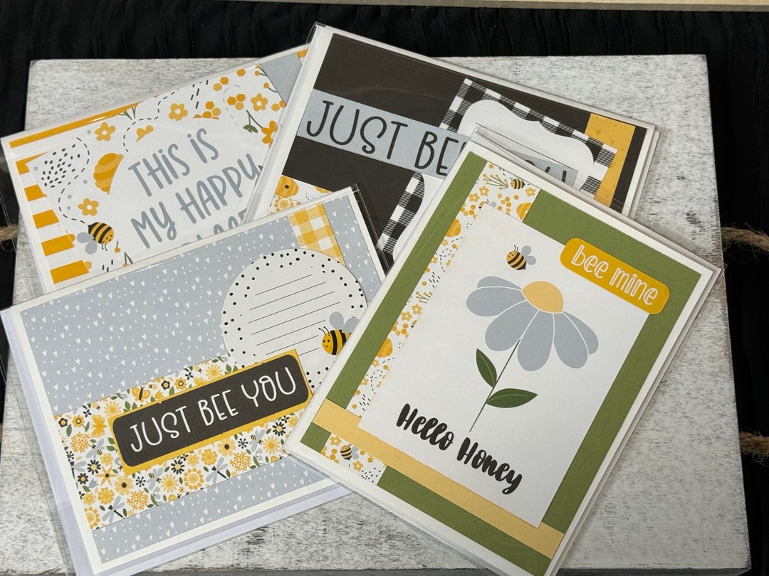 Bee Happy Friendship Cards. Set of 4 Notecards {bee Set#2} - Etsy
