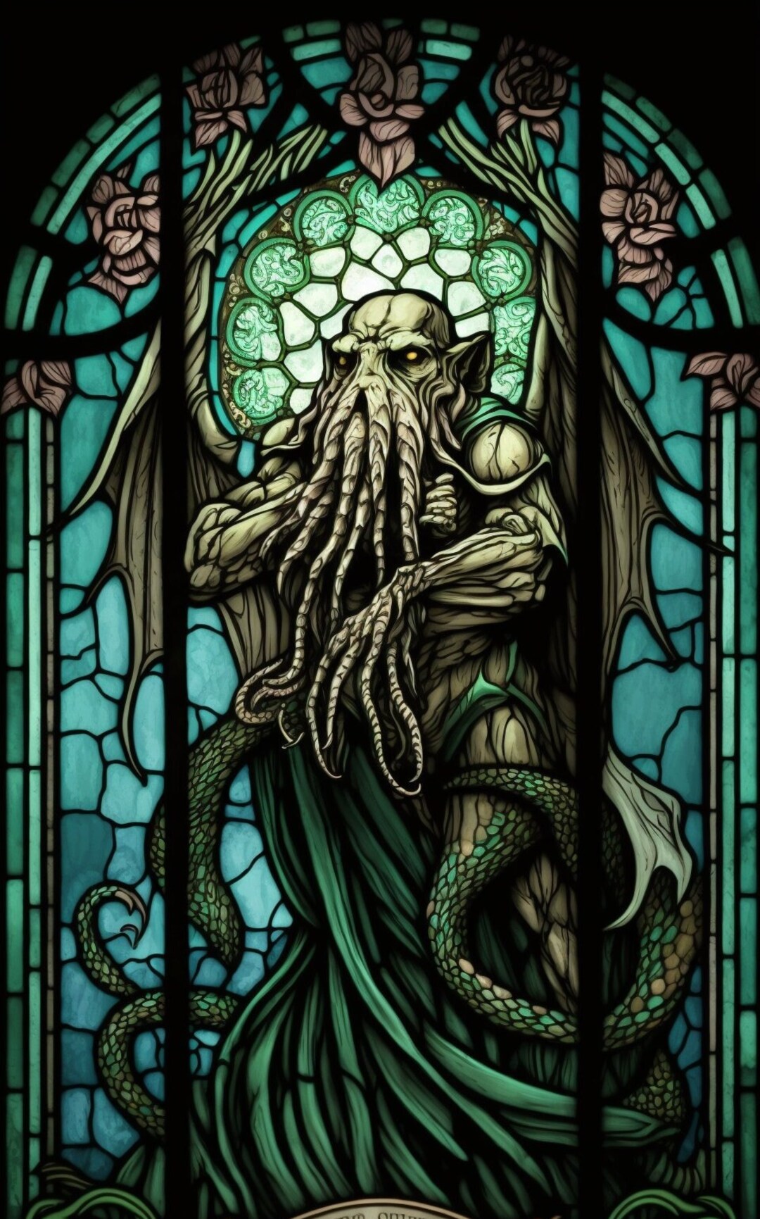 Stained Glass Cthulhu Bearded Horror Print or Phone Wallpaper - Etsy