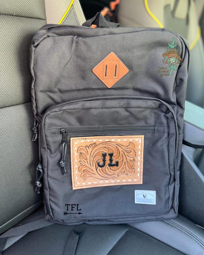 Custom Leather Patch Backpack: Personalized Monogrammed Tooled Design ...