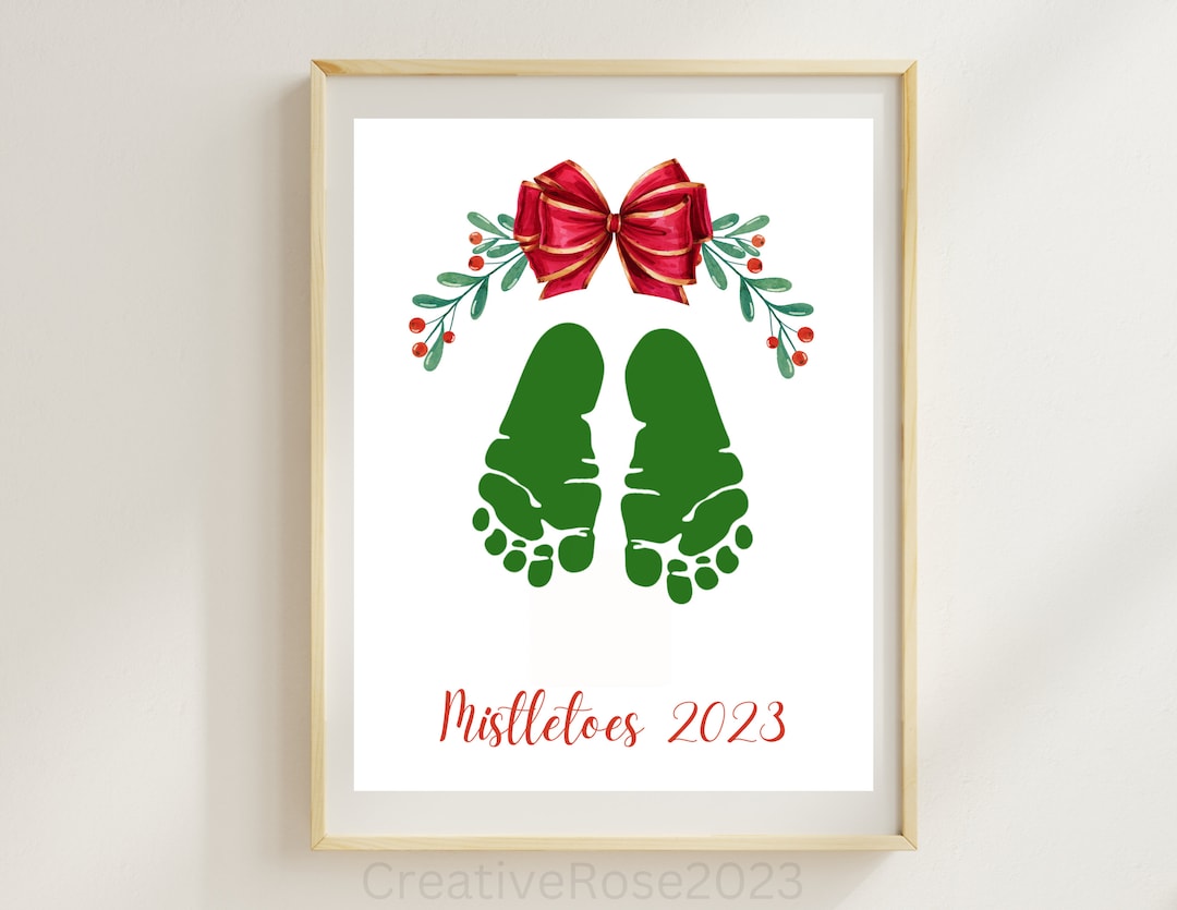 Christmas Mistletoes Footprint Art Painting Craft Printable Template ...