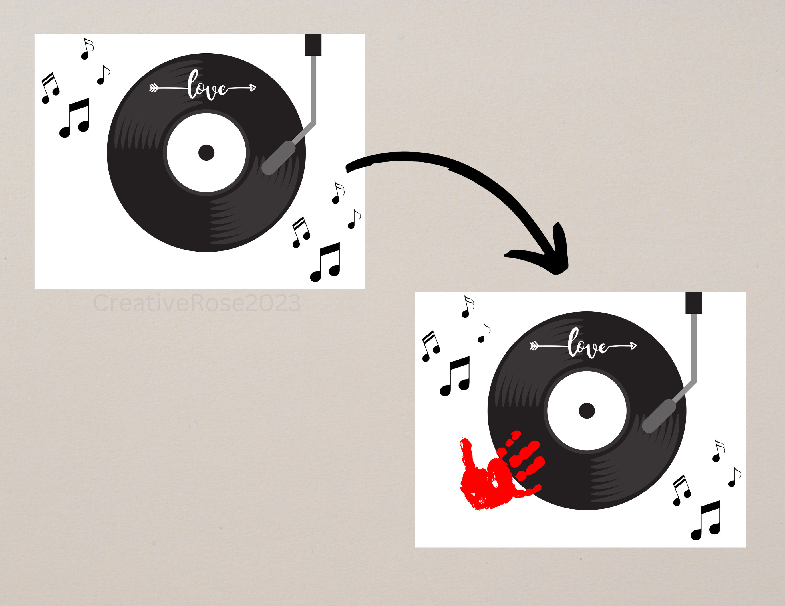 Kids Vintage Record Music Player Handprint Footprint Art Painting Craft ...