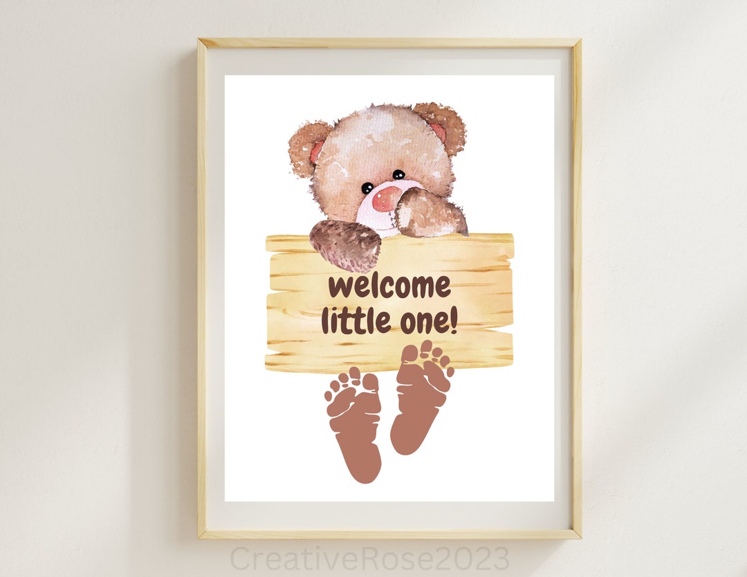 Teddy Bear Nursery Baby Footprint Art Printable - Etsy