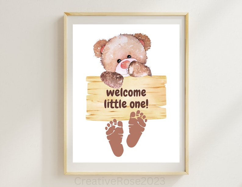 Teddy Bear Nursery Baby Footprint Art Printable - Etsy