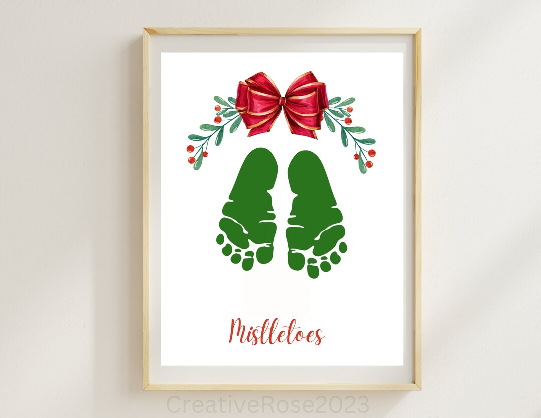 Christmas Mistletoes Footprint Art Painting Craft Printable Template ...