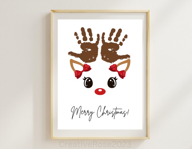 Reindeer Handprint Art Printable | My First Christmas Handprint Craft ...