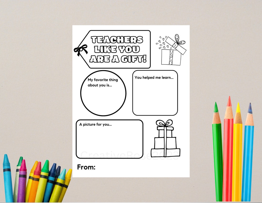 Teacher Appreciation Thank You Card Fill in Coloring Worksheet ...