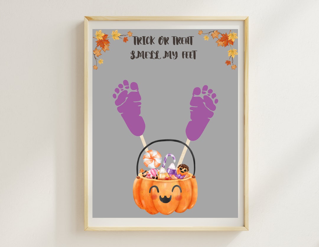 Trick or Treat Sign Printable Baby Footprint Art | Fall Handprint Craft ...