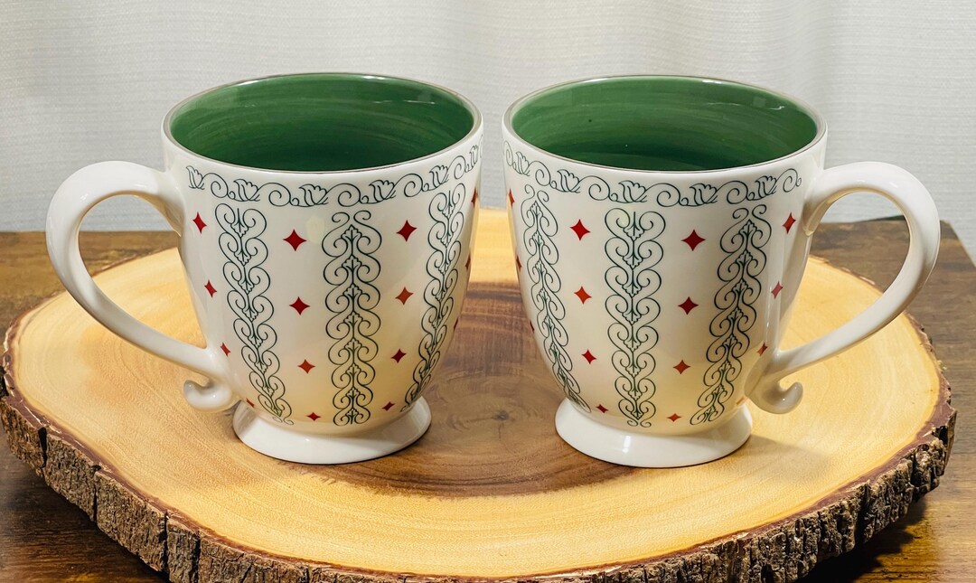 2003 Starbucks Barista Coffee Cups Mugs White Green Interior Scroll Red ...