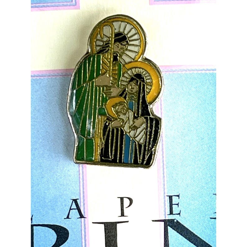 Cloisonne Nativity Pin Holy Family Mary Joseph Baby Jesus 1998 Autom ...
