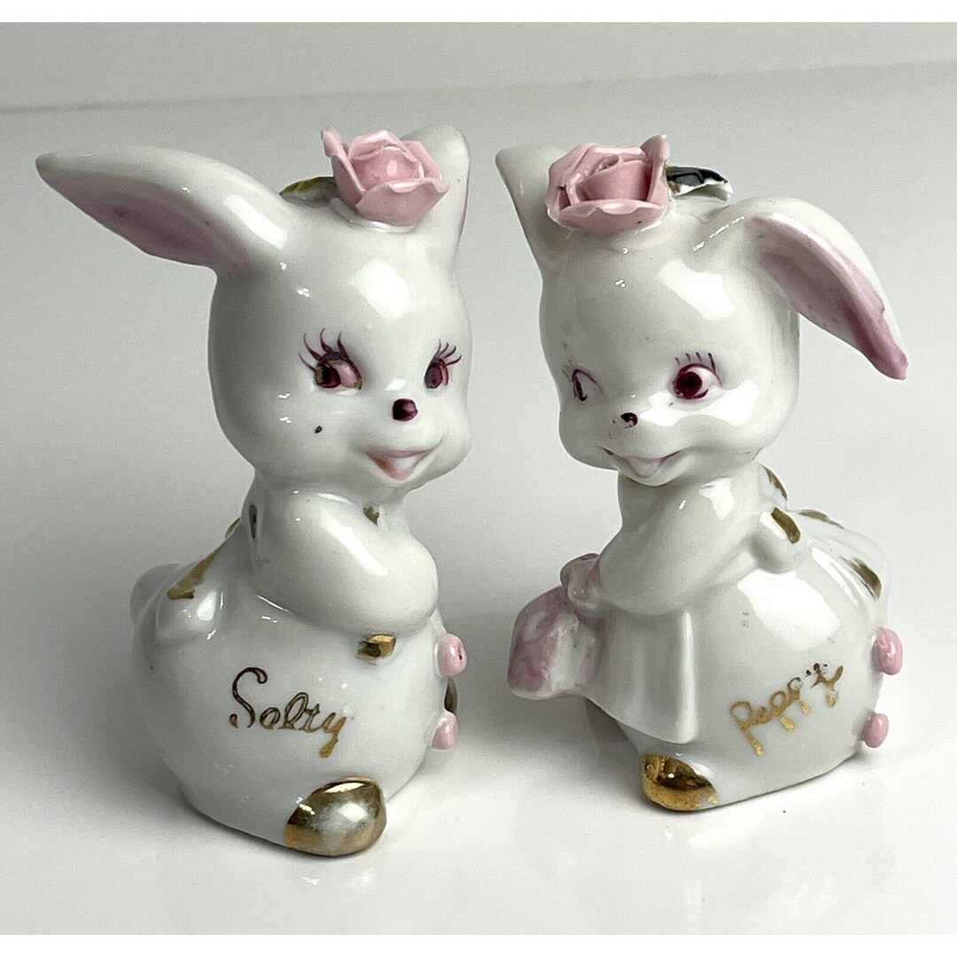 Vintage Salty and Peppy Anthropomorphic Bunny Rabbit Salt & Pepper ...