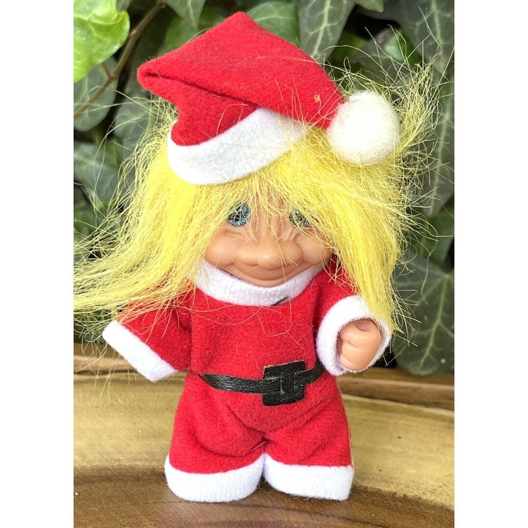 Vintage Santa Elf Troll Doll Yellow Hair Blue Eyes Christmas Made in ...