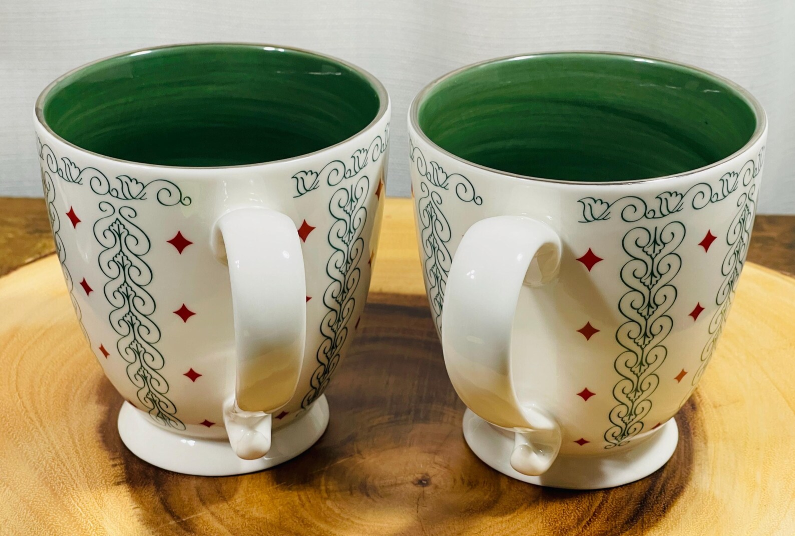 2003 Starbucks Barista Coffee Cups Mugs White Green Interior Scroll Red ...