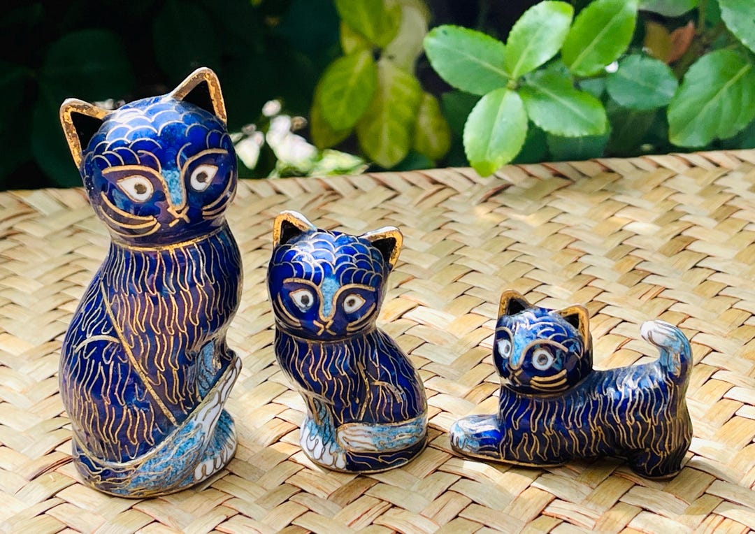 Vintage Cloisonne Cat Family Enamel Figurines - Etsy
