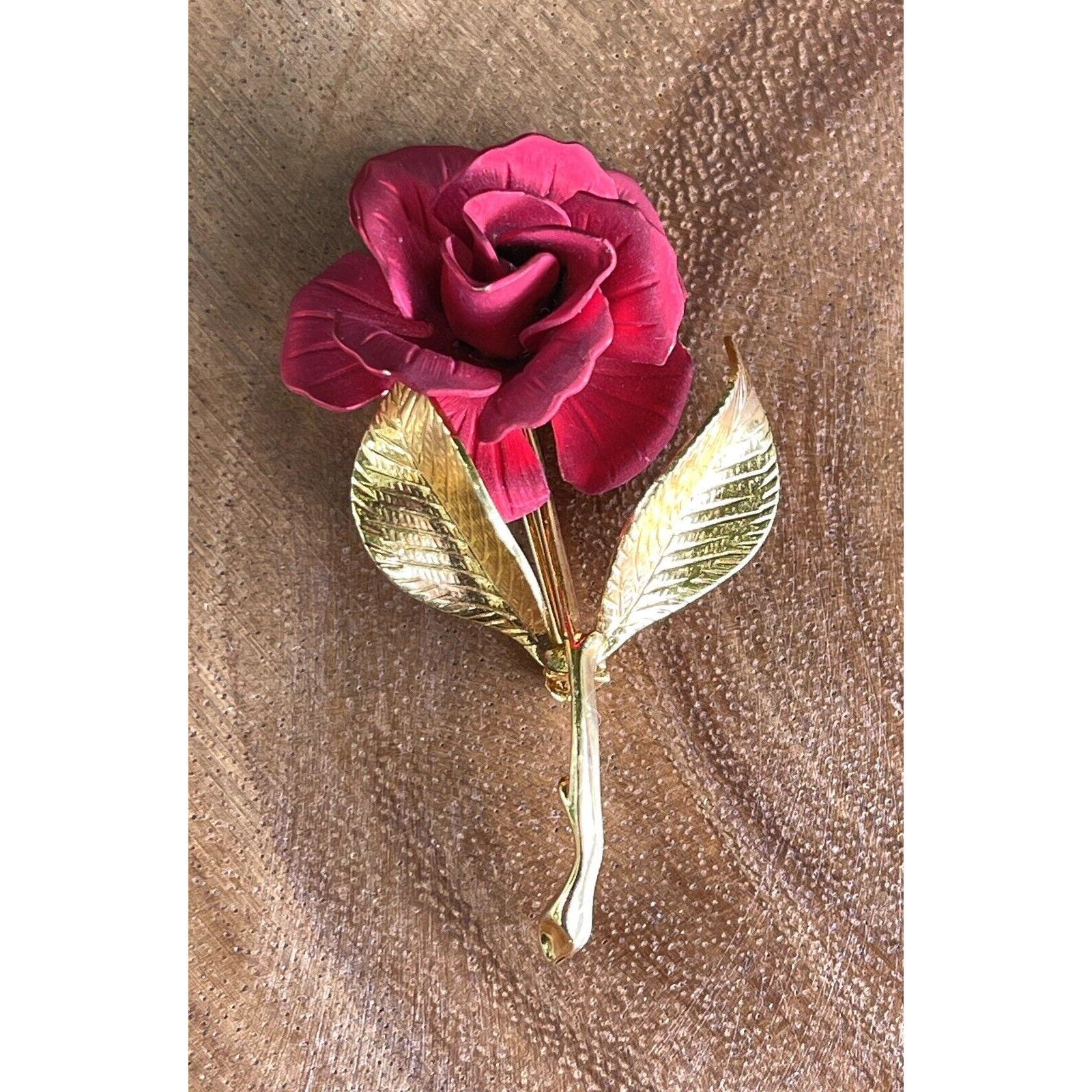Cerrito Red Rose Gold Tone Brooch Pin Estate Jewelry Vintage Signed Etsy